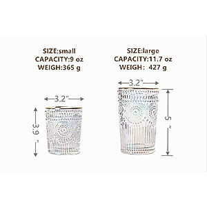 Iridescent Embossed Drinking Glass Gold Rim Water Glass Baroque Clear Crystal Unleaded Wine Milk Juice Coffee Glass,11.7oz,Makeup Brush/Pen/Pencil/Toothbrush Holder (Large)