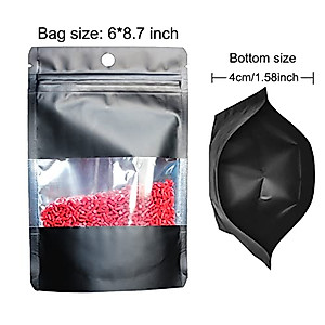 100 Pieces Resealable Stand Up zipper lock bag, Heat Seal Pouches Reusable Smell Proof Bag for Food Storage (BLACK,6x8.7 inch)