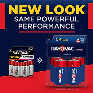 Rayovac Fusion C Batteries, Premium Alkaline C Cell Batteries (4 Battery Count)