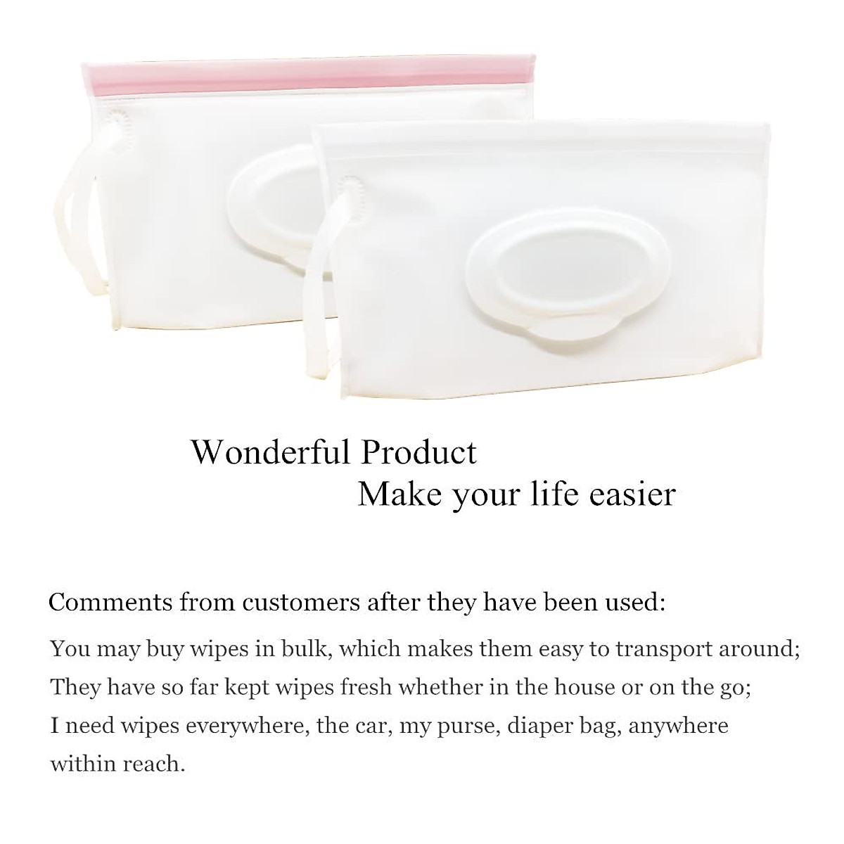 VOONGOR Portable Refillable Wet Wipe Pouch, Reusable Travel Wipes Holder & Case, Lightweight Flushable Diaper Wipes Container for Baby (4 Pack, Milk White)