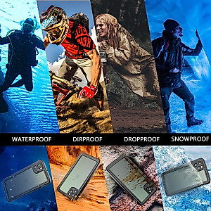 inkolelo iPhone 11 Pro Max Waterproof Case, Built-in Screen Full-Body Protector with Floating Strap IP68 Waterproof Case for iPhone 11 Pro Max 6.5 inch Case (2019) - Matte Black/Orange