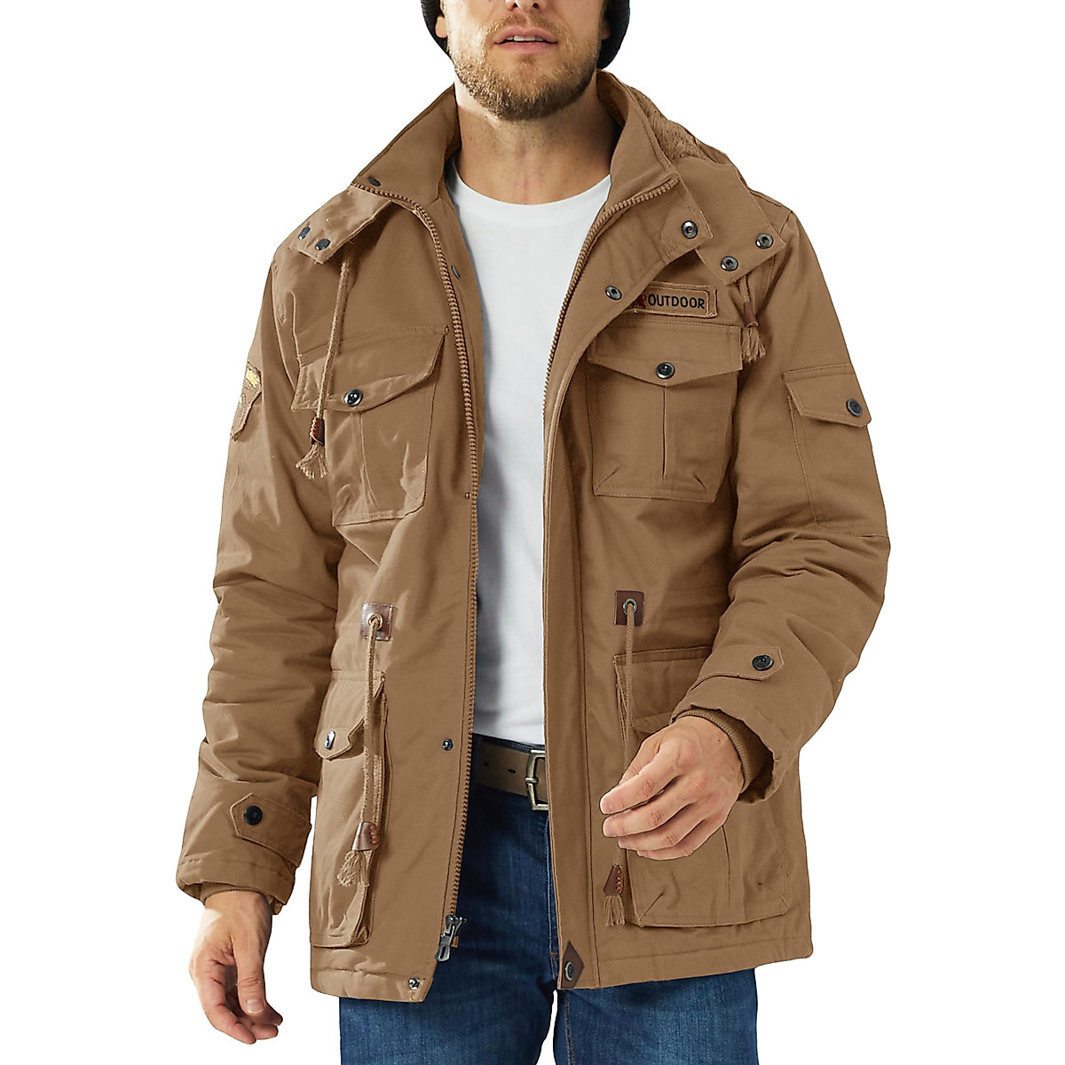 MAGCOMSEN Winter Coats for Mens Military Parka Jacket Fleece Lined Winter Cargo Jackets Khaki S