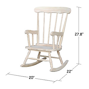 IC International Concepts Juvenile Rocker, Solid Wood Child's Rocking Chair, Sturdy and Durable Furniture for Kids Room or Nursery - Unfinished