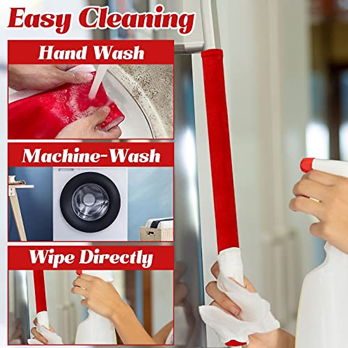 HAOBAOBEI Refrigerator Door Handle Covers, Set of 6 Washable Red Cloth Decorations Keep Kitchen Appliance Clean for Fridge Microwave Stove Bathroom Handles Keep Off All Stains Dust Dirty Fingerprint