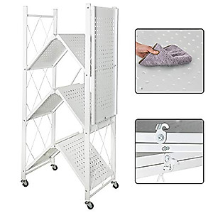 ATAAY Storage Trolley with Wheels, Kitchen Trolley Utility Cart Storage Rack Shelves for Kitchen Home Office Bathroom Garage, Folding/C