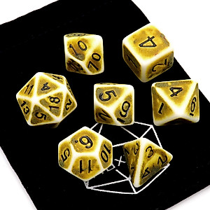 Haxtec Ancient Bone DND Dice Set 7PCS Yellow Polyhedral Dice for Dungeons and Dragons Pathfinder RPG