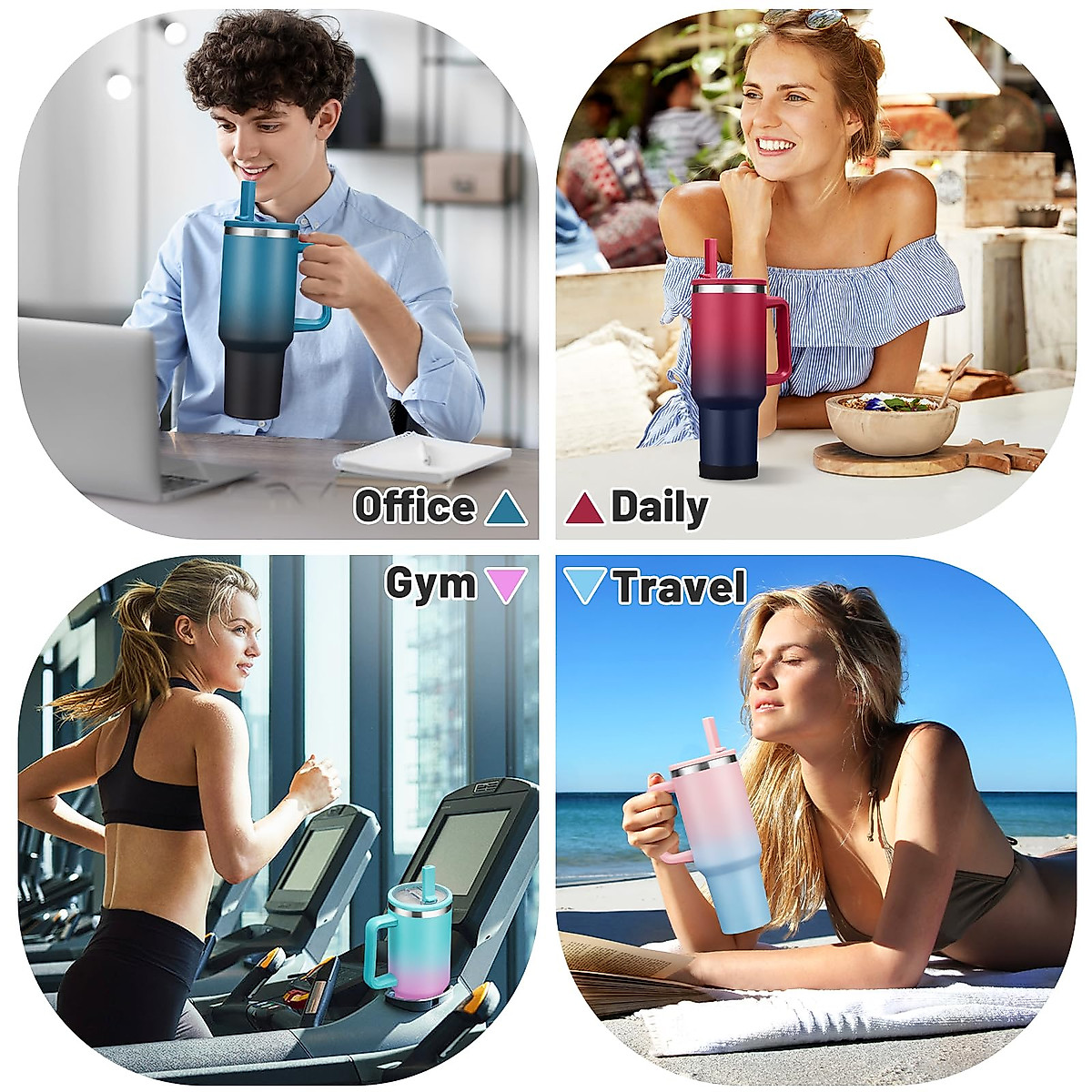 ICIOI 40 oz Insulated Tumblers Mug Compatible for Travel, Cups with Lid and Built-In Straw, Spill Proof Water Bottle with Handle, Stainless Steel Hydro Thermal Jug Fits in Car Cupholder