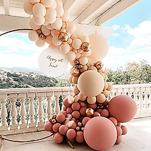 Dusty Rose Pink Balloon Arch Kit Nude Blush Gold Double Stuffed Balloon Garland 121 Latex Pastel Neutral Balloons for Gender Reveal, Baby Shower Bridal Engagement, Boho Wedding baptism Party