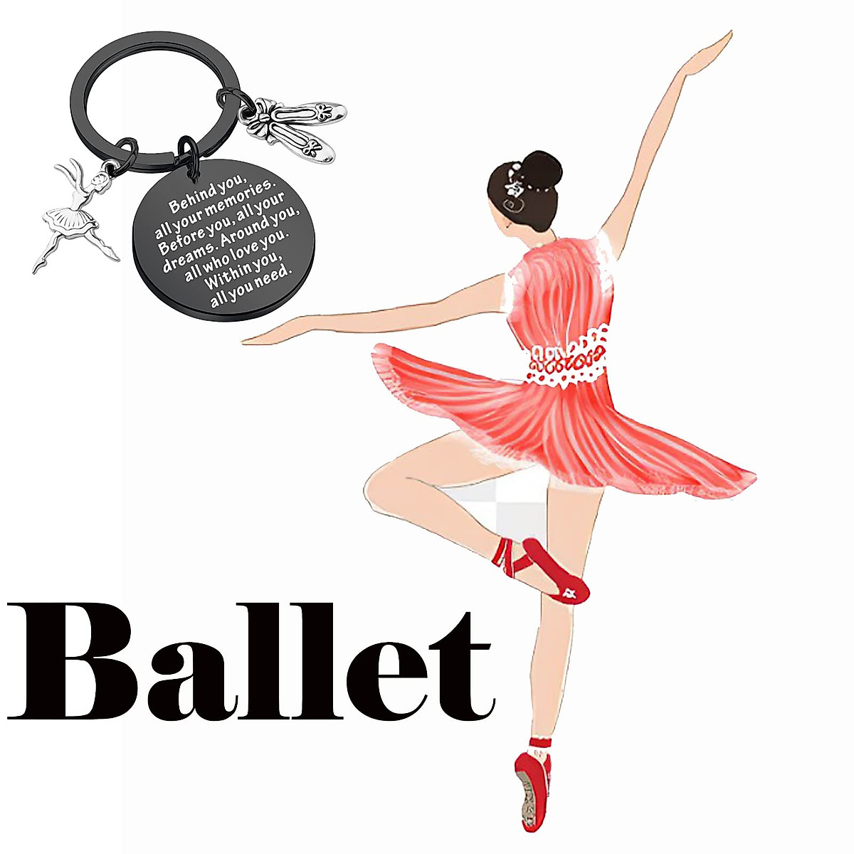 FEELMEM Ballet Dancing Gifts Dance Class Dancer Gift Dance Recitals Gift Behind You All Your Memories Keyring Graduation Gift(black)