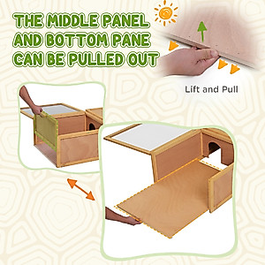 PawHut 37" Wooden Tortoise House Turtle Terrarium/Small Reptile Enclosure with Two Room Design, Natural