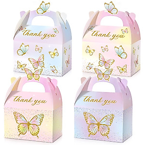 Nezyo 24 Pcs Butterfly Party Favor Treat Boxes, Pink and Purple Butterfly Floral Goodie Gable Candy Box Paper Gift Box for Birthday Party Supplies Baby Shower Wedding Party (Vivid Style, 24 Pcs)