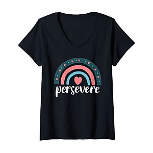 Womens Persevere Inspirational Uplifting Positive V-Neck T-Shirt
