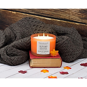 Autumn Leaves Candle | Fall Candles | Luxury Soy & Beeswax Candles for Home | 16 oz. Large Jar 3 Wick Candle | Thanksgiving Candle | Fall Scented Candle | Autumn Candles