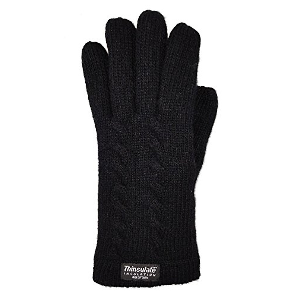 BRUCERIVER Ladie's Pure Wool Knit Gloves with Thinsulate Lining and Cable design Size L (Black)