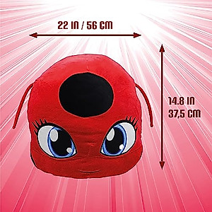 Miraculous Ladybug - Huggie Hideaway Tikki, 16.5-inch Red Plush Pillow, Super Cute Soft Stuffed Toy for Kids with Large Zipper Secret Pocket in The Back (Wyncor)