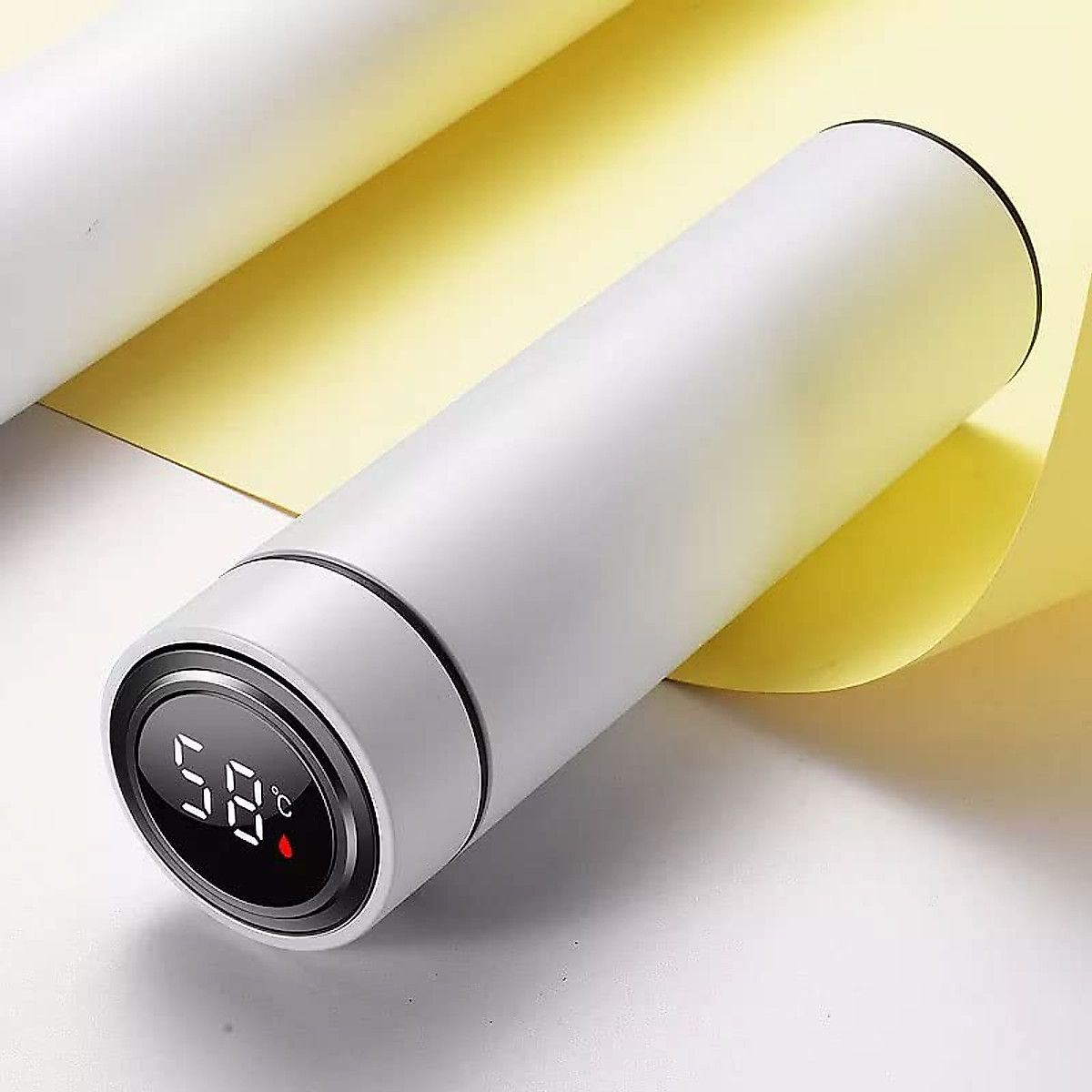 500ml Thermos Stainless Steel Double Wall Vacuum Flask Smart Water Bottle with LED Screen for Temp (White)