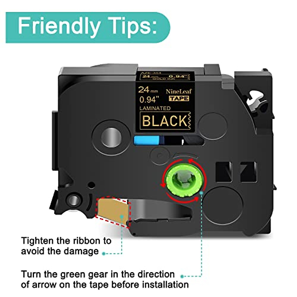 NineLeaf 3 Pack Compatible for Brother TZe354 TZe-354 TZ-354 TZ354 Label Tape Gold on Black Standard Laminated Tapes 24mm Work with P-Touch PT-D600 P710BT 1500 1600 Label Maker 1 Inch x 26.2 Feet