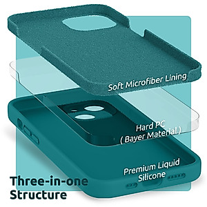 SURPHY Compatible with iPhone 13 Case with Screen Protector, (Camera Protection + Soft Microfiber Lining) Liquid Silicone Phone Case 6.1 inch 2021 (Teal Blue)