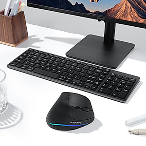ECHTPower Wireless Bluetooth Mouse, Ergonomic Mouse with LED Light, Tri-Mode BT5.0+BT5.0+2.4GHz, Vertical Mouse Adjustable DPI 2400/1600/1000, Rechargeable Mice for PC, Laptop, Mac, Windows