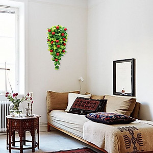 Okngr 1 Pcs Artificial Hanging Plant with Fruits, 15.74 Inch Plastic Fake Greenery Vine Hanging Garland Decorative Hanging Flowers for Home Kitchen Garden Office Wedding Wall Indoor Outdoor Decor