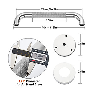 16-Inch 1.25" Diameter Grab Bars for Bathtubs and Showers, Shower Handle for Elderly, Handicap Grab Bars for Bathroom, Shower Grab Bars for Seniors(Polished Nickel 2 Pack)