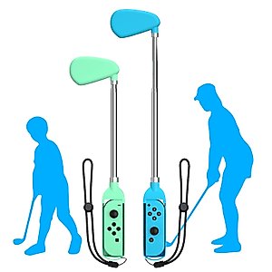 NANANINO Golf Clubs for Nintendo Switch Mario Golf Super Rush 2021, Adjustable Handle Grip Compatible with Mario Golf Switch - Green and Blue