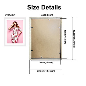 Betionol Picture Frame 10% Grey & 90% White, Special White Diamond Paints Frame Display 12x16in/30x40cm Kid's Art Pictures or Photos, Quality Solid Wood 12x16 Picture Frame For Home Decoration