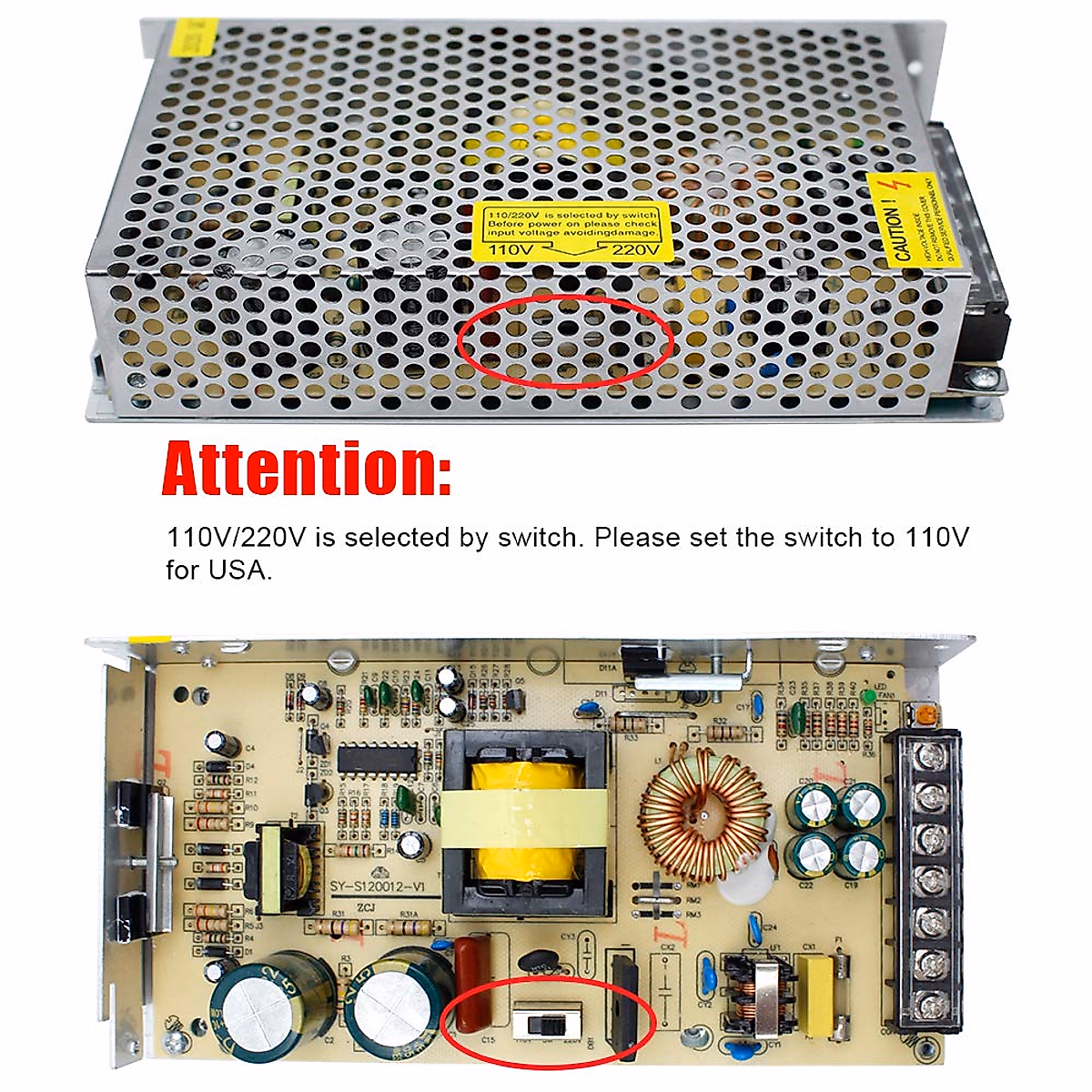 inShareplus 12V 10A 120W, DC Universal Regulated Switching Power Supply, 100-240V AC to DC 12 ...