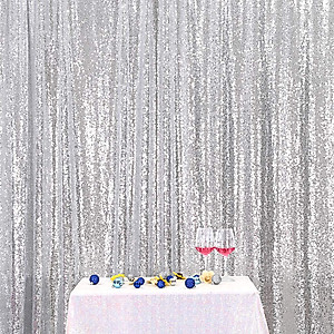 Eternal Beauty Silver Sequin Wedding Backdrop Photography Background Party Curtain, 8Ft X 8Ft