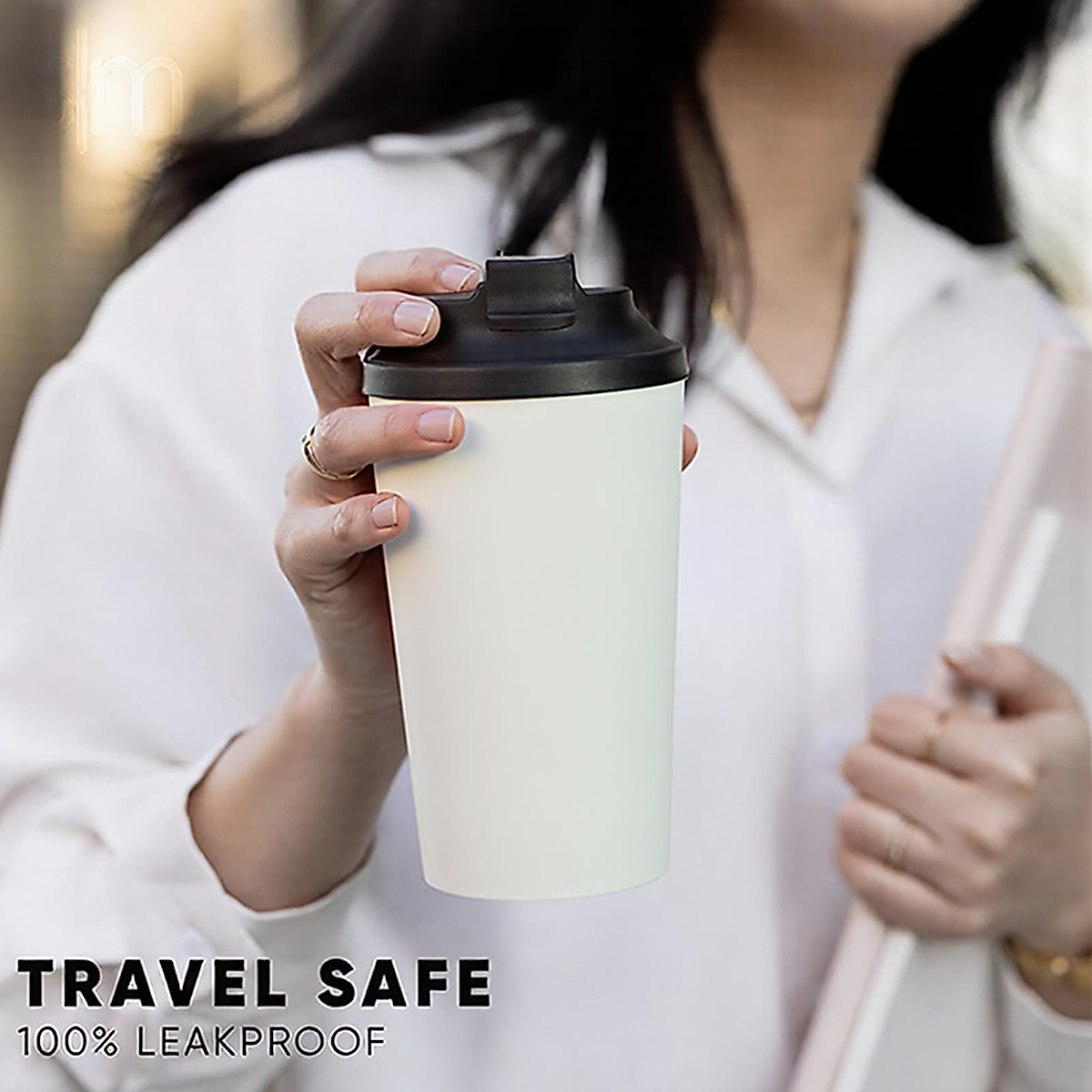 AIQIUQIU Coffee Cup 12 oz (340ml) Insulated Coffee Mug, Leak-Proof Stainless Steel Travel Mug with Lid, BPA Free Hot/Cold Retention Reusable Travel Milk Cup, Beige