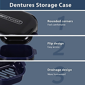 Tofficu Denture Bath Case Cup Box Portable False Teeth Holder Storage Soak Container Orthodontic Retainer Case with Strainer Basket for Travel Cleaning (Black)