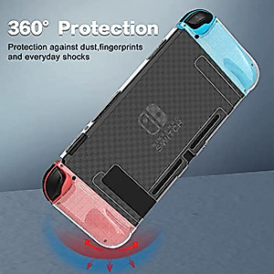 HEYSTOP Switch Case and Screen Protector - Dockable Soft TPU Protective Cover for Nintendo Console With 6 Thumb Grips and Accessories