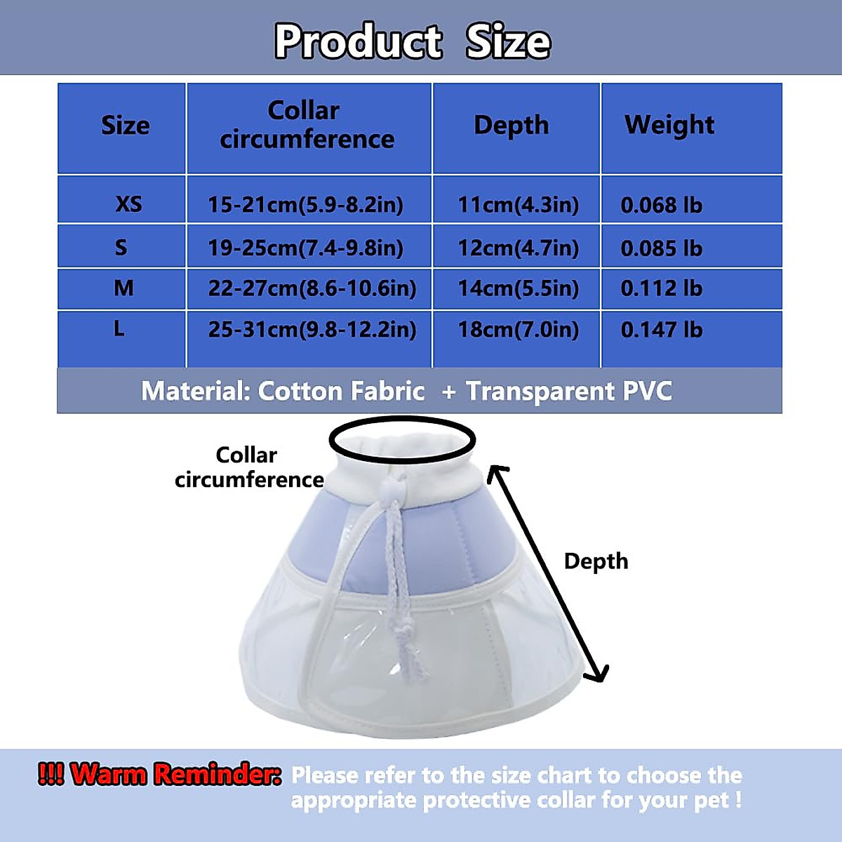 Soft Drawstring Cat Recovery Cone - Transparent, Noiseless Fasteners - Double Anti-Slip - Adjustable Magic Tape & Neck Cone Ideal for Kittens - Comfortable Wound Recovery Cone (Blue, M(Neck:8½"-10¾"))