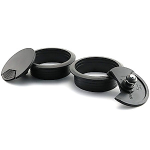 HJ Garden 2pcs 2.8"L x 2.8"W inch Desk Wire Cord Cable Grommets Hole Cover for Office PC Desk Cable Cord Organizer Plastic Cover Black