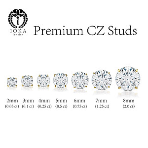 14K White Solid Gold Round Solitaire Cubic Zirconia CZ Stud Screw Back Earrings Pair - 0.05ct (2mm)