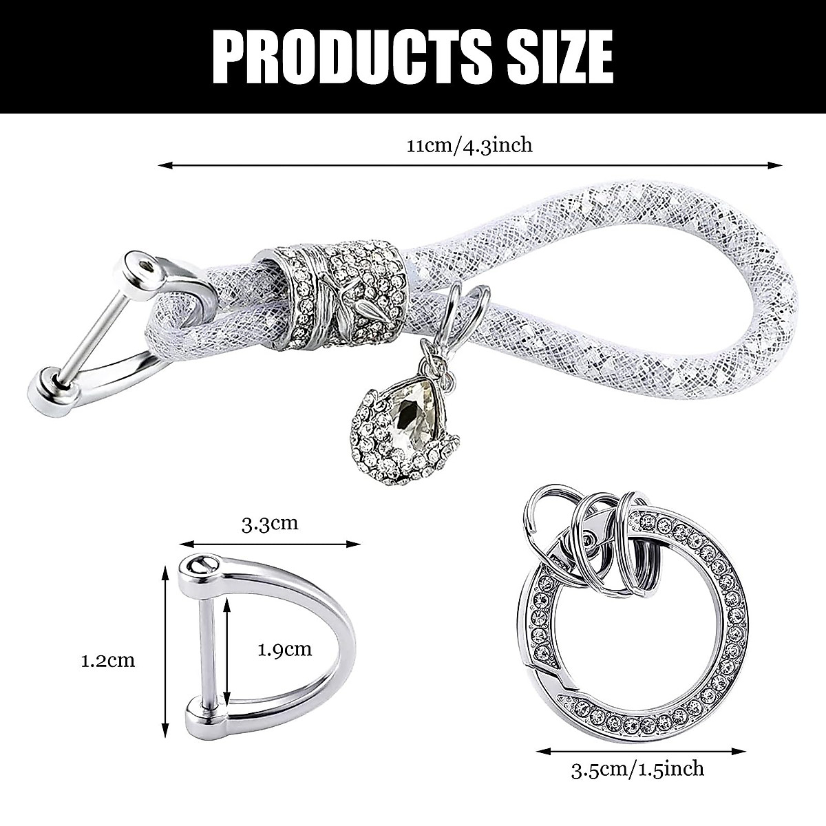 ZKFAR 1 PC Bling Crystal Car Keychain, Car Key Chains Glitter Key Ring, Keychain Accessories with Bling Rhinestones (Black)