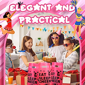 Affrolling 100 Pcs Cheerleading Plastic Goodie Bags Bulk 9.84" x 6.5" Cheerleading Party Supplies Cheer Gift Bags with Handle for Team Cheerleader Party Gymnastics Party Decorations