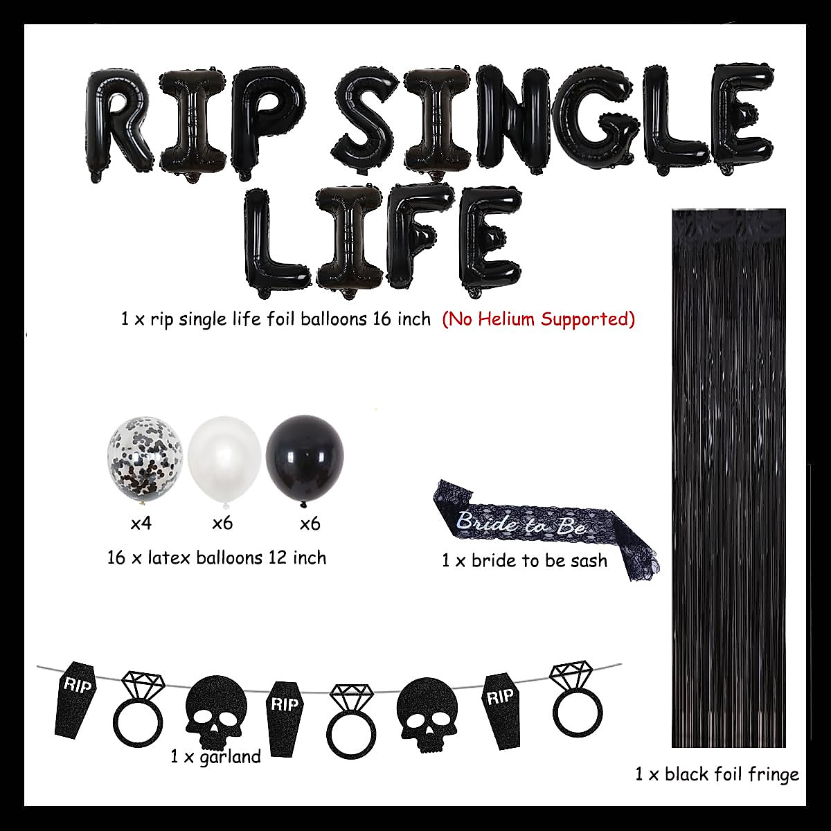 Cheereveal Gothic Bachelorette Party Decorations, Rip Single Life Bachelorette Decorations - Black Coffin Skull Garland Bride to Be Sash Curtain for Bachelorette Engagement Wedding Party