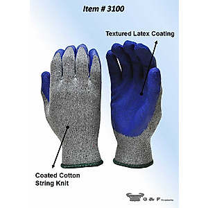 G & F 1511M-DZ Rubber Latex Coated Work Gloves for Construction, Blue, Crinkle Pattern, Men's Medium (Sold by dozen, 12 Pairs)