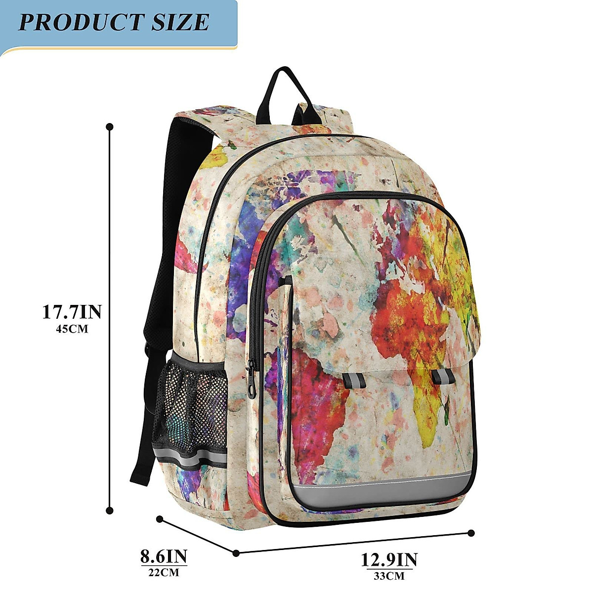 ALAZA Vintage Rainbow World Map Casual Backpack Travel Daypack Bookbag