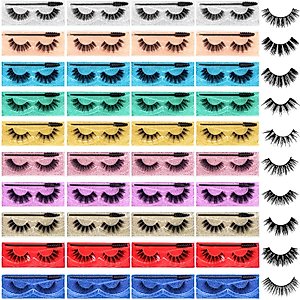 Leelosp 80 Boxes Bulk Mink Lashes 10 Styles Wholesale False Fluffy Eyelashes Volume Lashes 12-20 mm Fake Lashes with 80 Lash Brush Mixed Natural Look 3D Lash