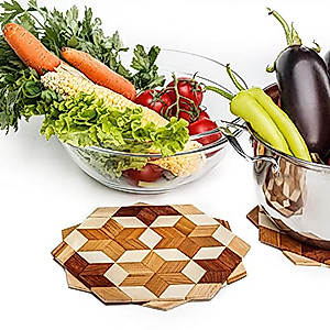 Natural Wood Trivets for Hot Dishes Set Sturdy 8'', Pots and Pans - 2 Eco Friendly Hot Pads for Kitchen Counter - Round Stand Dining Table Decor,Hot Plates to Protect - Wood Teapot Trivet Gifts…