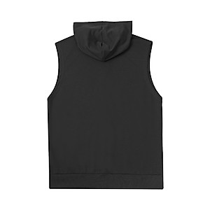 TiaoBug Men's Sleeveless Workout Hoodies Tank Tops Zip-up Hooded Vest Jacket with Kangaroo Pocket Muscle Tees Shirt Black Medium