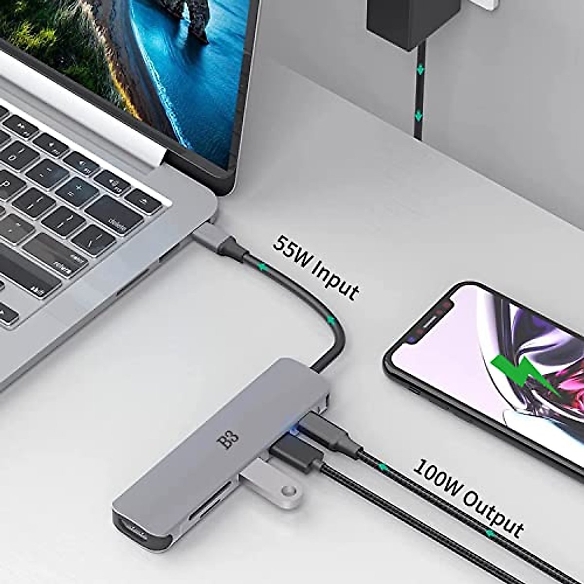 USB C Hub USB C to HDMI MultiPort Adapter for MacBook Pro, 7 in 1 Dongle with 4K HDMI/100W PD/USB3.0&2.0/SD/TF Card Reader Compatible for MacBook Air,iPad Pro,Surface,Chromebook,XPS,Acer,S23
