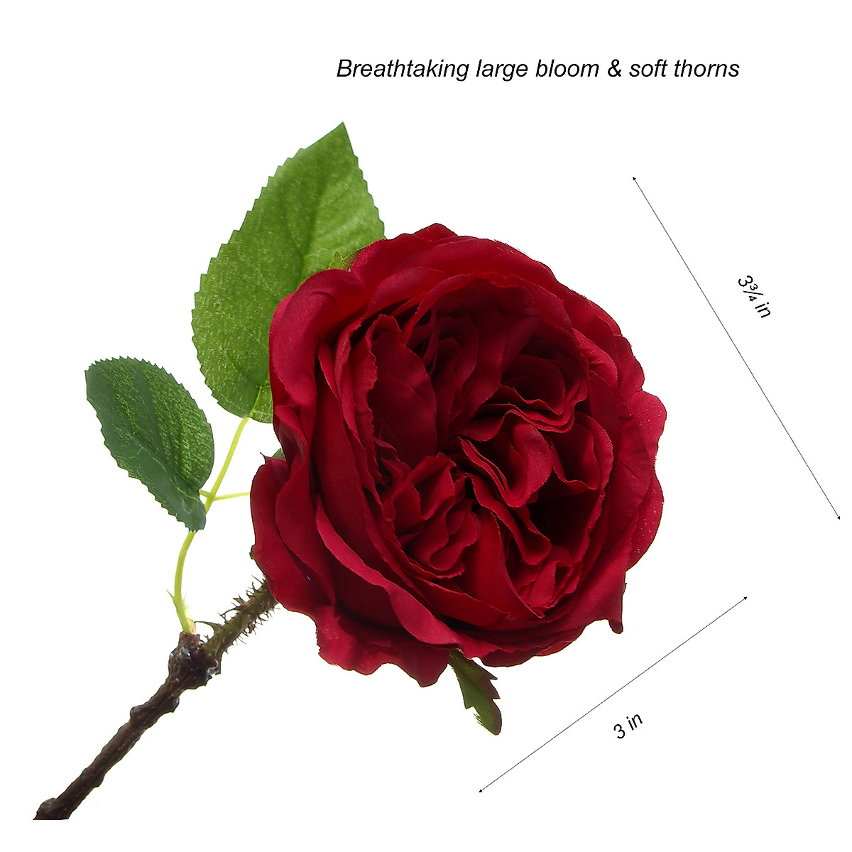 Final Sale-Extra-Realistic & Large Artificial Silk Garden Rose Flowers | Faux Peony Stems | Set of 4 | Red