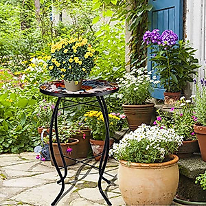 VCUTEKA Patio Side Table Outdoor Coffee Table Mosaic Accent Table Round Small End Table Bistro for Living Room Porch Balcony Backyard Garden Cock