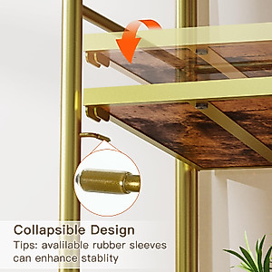 FRAPOW Folding Bookshelf No Assembly, 5 Tier Shelf Gold Collapsible Bookcase, Arched Metal Display Tall Book Shelf with Storage Shelves for Bedroom, Living Room, Home Office, Dorm