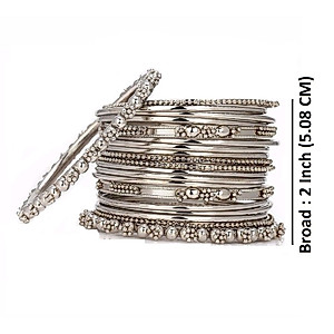 Efulgenz Boho Vintage Antique Ethnic Gypsy Tribal Indian Oxidized Silver Plated Combo Bracelet Bangles Set Jewelry (Silver pack of 2 Sets, 2.4)