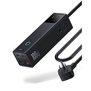 Baseus Charging Station 100W, 7-Port GaN USB C Charger Power Strip Surge Protector 1200J with 5ft Extension Cord, Fast Charging Desktop Outlet Extender for Laptop, MacBook, iPhone, Travel, Work