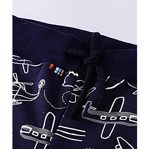 LOKTARC 2 Pack Litter Boys Jogger Pants Toddler Boys' Drawstring Elastic Waist Cotton Embroidery Sweatpants Aircraft Dinosaur 6-7 Years/Size 7T